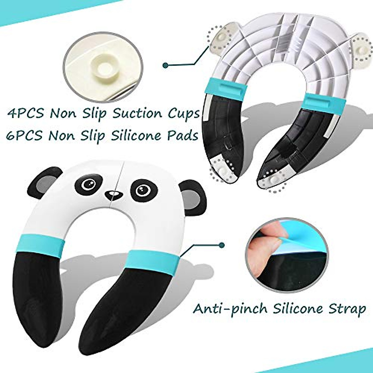 Folding Portable Travel Potty Training Seat for Boys and Girls, Blue Non Pinch Strap,Non Slip with 4 Suction Cups and 6 Silicone Pads,Includes Carry Bag -ManQi