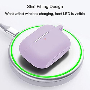 AirPods Pro Silicone Case, JelyTech Protective Shockproof Case Cover with Keychain Set for 2019 AirPods pro Charging Case [LED Visible] (Light Purple)