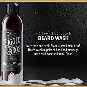 The Rugged Bros Beard Wash : for Face and Beards - Natural Shampoo Made with Organic Aloe Vera Leaf Juice - Cleanses Facial Oil and Dirt While Softening and Moisturizing (Citrus & Spice)