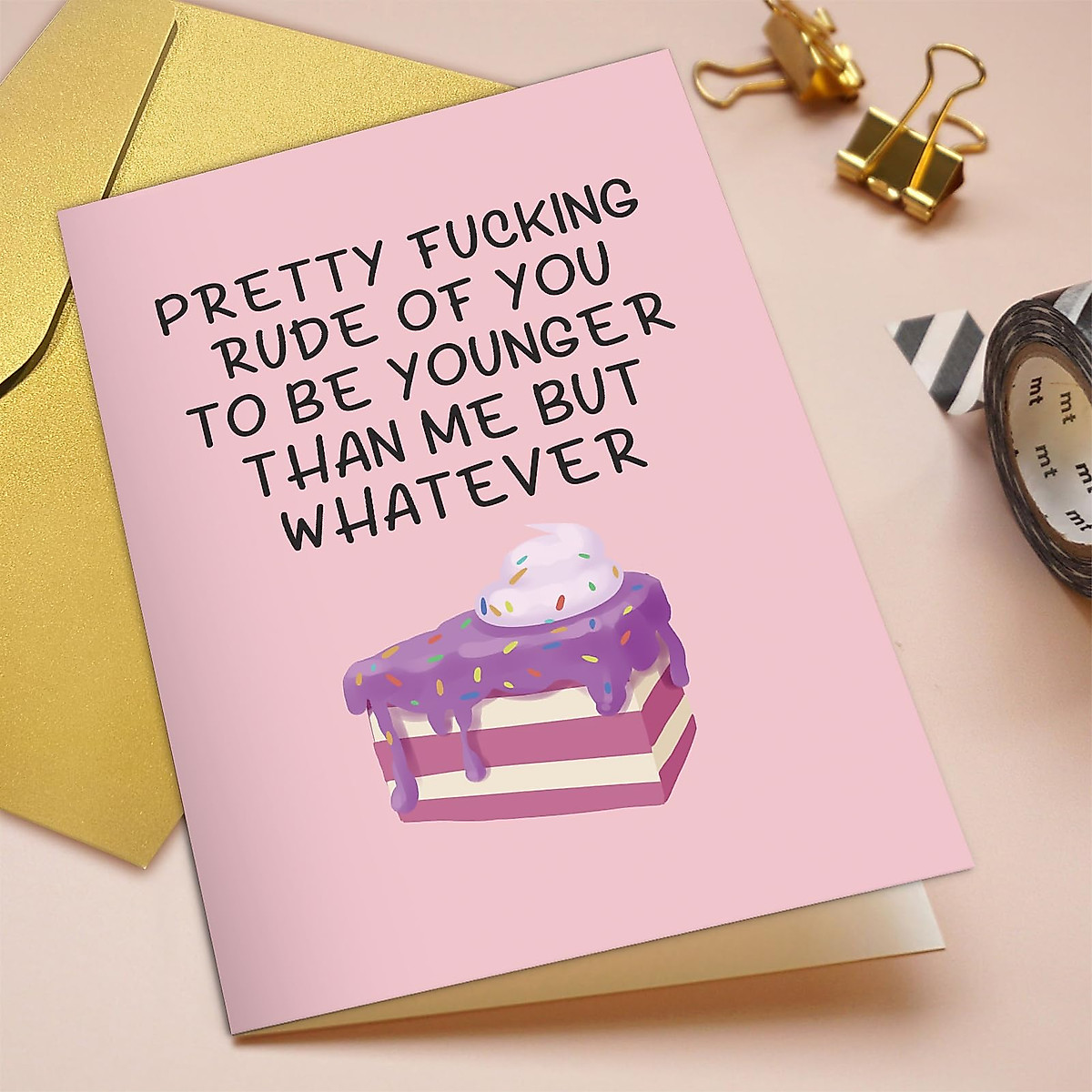Qiliji Funny Birthday Card for Men Women, Humorous Birthday Card for Friend Sister Brother, Rude To Be Younger Than Me But Whatever