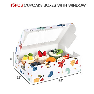 JOHOUSE 6 Count Cupcake Boxes, 6 Sets Cupcake Container with Windows and Inserts Bakery Boxes for Cupcakes Muffins Cookies 9.5" x 6.3" x 3"