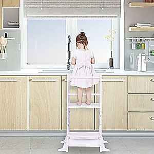 Kinbor Baby Kids Step Stool Kids Learning Stool Kids Kitchen Step Stool with Safety Rail-Solid Wood Construction. Perfect for Toddlers and Older