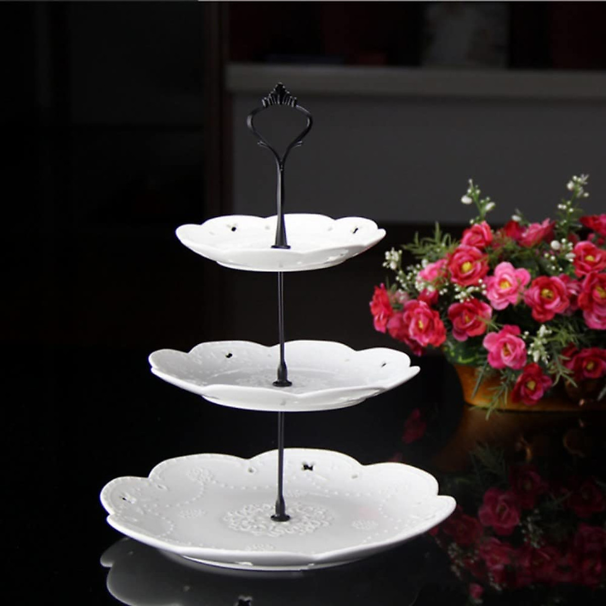WHZAZGW 4 Sets of 3 Tier Cake Plate Stand Handle, Metal Fruit Cake Cupcake Plate Stand Handle Fitting Hardware, Crown Fittings (Sliver & Gold & Red & Black)
