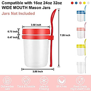 KITANIS Mason Jar Lids Wide Mouth,5 Pack Plastic Overnight Oats Jar Lids with Spoon and Holder, 3.4 inch Drinking Lids for Milk,Cereal,Fruit(Jars not Included)