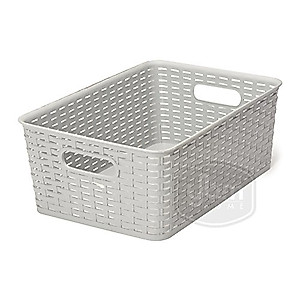 YBM Home Medium Plastic Rattan Storage Box Basket Organizer, Medium - Gray - 1 Pack