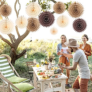 PAPER JAZZ 11 Pcs Brown Party Decorations Neutral Party Decorations Hollowed Out Honeycomb Round Paper Fans Rustic Birthday Wedding Graduation Party Supplies