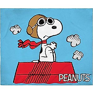 INTIMO Peanuts Snoopy The Flying Ace and The Red Baron Dogfight Fleece Plush Silk Touch Throw Blanket