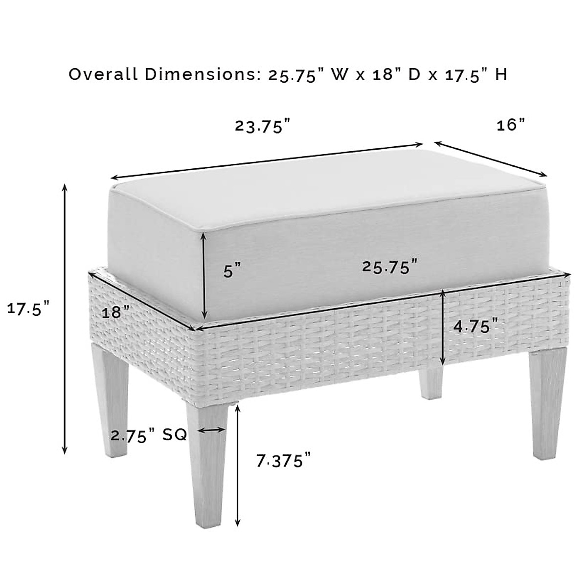 Crosley Furniture Capella 2-Piece Wicker Outdoor Ottoman Foot Rest for Patio, Deck, Porch, Creme