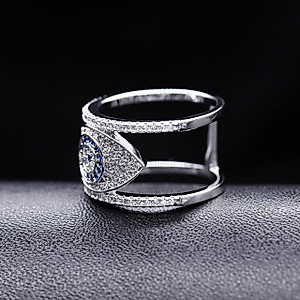Uloveido Fashion Silver Color Art Deco Evil Eye CZ Zircon Ring for Women Lady Y325B (Size 9)