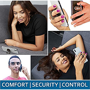 3 Finger Phone Ring Holder Kickstand - MOBI HANDLE Comfy Secure Grip, Scratch Resistant Durable Light Metal for Magnetic Car Mount or Stand, Gift Idea, w/Wrist Strap [Black]