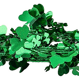 Whaline 3 Pack St. Patrick’s Day Green Tinsel Garland Include Shamrock Wreath, Wire Garland and Leprechaun Hat for Irish St Patrick Party Favor Home Wall Decorations