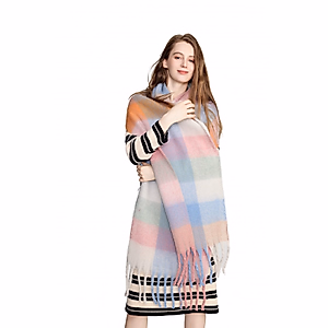 Yatemiole Women's Cashmere Big Coloured Checked Scarf Winter Warm Wrap Scarf (Pattern - 16)
