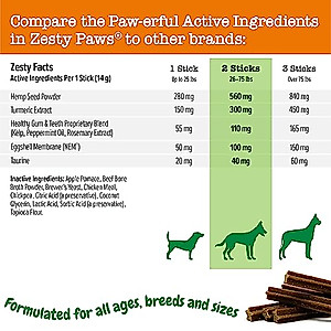 Zesty Paws OraStix for Dogs - Hip & Joint Mobility Sticks with Hemp Seed Curcumin Eggshell Membrane Taurine Support for HIPS Joints Cartilage Health Proprietary Healthy Teeth Gum Blend 25oz