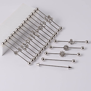 ZQGOFPT 16G Industrial Piercing Surgical Stainless Steel Industrial Barbell Earrings for Women Men with CZ Cartilage Earring Body Piercing Jewelry 1 1/2 Inch 38mm (16G Style:D)