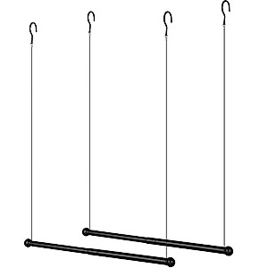 2 Pieces Hanging Closet Rod, Adjustable Width and Height, Clothes Hanging Bar Closet Organizer Rod Double Closet Rod Poles for Hanging Clothes Indoor Outdoor Closet Space-Saving (Black)