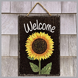 My Word! Sunflower Slate Impressions Wall Hanging Welcome Sign. Rustic Farmhouse Home Decor for your Living Room, Dining Room Kitchen, Bedroom – Large: 8”x11.25”