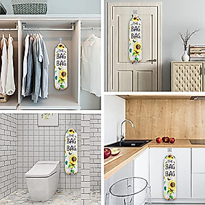 Sunflower Plastic Bag Holder for Kitchen, Plastic Bag Organizer and Dispenser Wall Mount Plastic Bags with Self-adhesive Hooks Garbage Shopping Trash Bags Storage Sunflower Farmhouse Home Decor