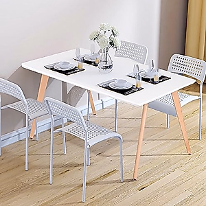 FurnitureR Rectangular 43.3 Inch for 4-6 People Modern Functional White Table with Stable Solid Wood Legs for Home Office Kitchen Dining Room Small Spaces