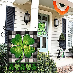 Artofy St Patricks Day Shamrock Small Decorative Garden Flag, Lucky Clover Irish Yard Lawn Outside Decor, Buffalo Plaid Check Farmhouse Outdoor Home Decoration Double Sided 12 x 18