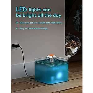 AONBOY Cat Water Fountain, Ultra Silent Cat Fountain 67oz/2L, with LED Light, Activated Carbon Filter, Pet Water Fountain for Cats and Small Dogs