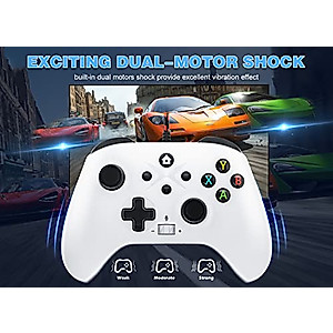 2 Pack Wired Controller Compatible with Xbox One S/X, Xbox Series X/S Windows 10/11 PC Gaming Controller with Audio Jack & Volume Button/Turbo/Macro/Motion Control & Dual Shock (White+Green)