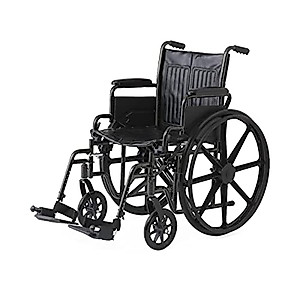 Medline K1 Basic Vinyl Wheelchair with Swing-Back Desk-Length Arms and Swing-Away Footrests, 18-Inch Wide Seat