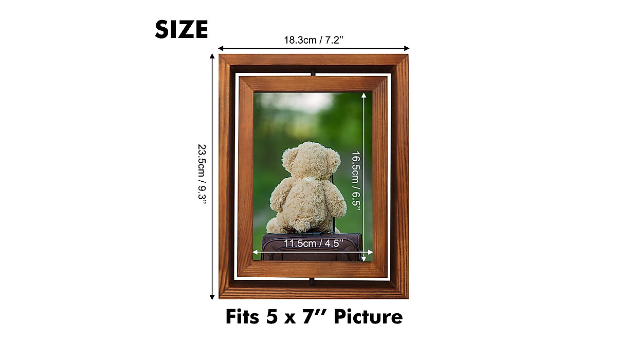 Fixwal 2 Pack 5x7 Rotating Picture Frame, Solid Wood Frame with Double ...