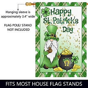 Surfapans Happy St Patricks Day Gnome House Flag 28x40 Inch Double Sided Outside Burlap Green Shamrock Clover Gold Coin Large Outdoor Yard Flags Porch Home Farmhouse Decoration