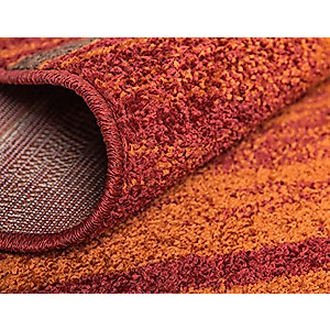 Unique Loom Autumn Collection Modern Contemporary Casual Abstract Area Rug, Round 3' 3 x 3' 3, Terracotta/Burgundy Border