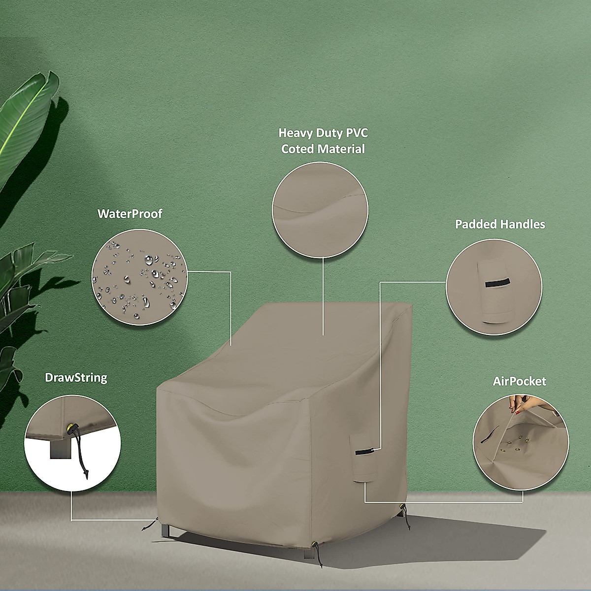 Covers & all Outdoor Chair Cover, 12 Oz Waterproof UV & Weather Resistant Patio Furniture Sofa Cover for Outdoor Outside Seating Lawn Garden, with Air Vents & Drawstrings (31"L x 35"W x 38"H, Beige)