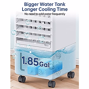 Evaporative Air Cooler, AOLOS Room Air Conditioner Fan, 3 IN 1 Portable Air Cooler w/Remote, 3 Speeds, 1.85-Gal, 7H Timer & 40°Auto Oscillation, Air Conditioner Portable for Room Garage Office
