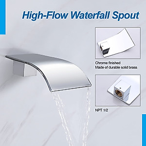 AZOS Wall Mounted Waterfall Tub Filler Faucet 5 Holes 3 Handles Bath Tub Faucet Set with High Flow Hand Shower 5-Pieces Widespread Waterfall Roman Bathtub Faucet Combo, Chrome