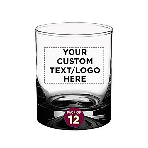 Custom Manhattan Rocks Whiskey Glass 11.5 oz. Set of 12, Personalized Bulk Pack - Perfect for Scotch, Bourbon, Whiskey, Cocktail - Black
