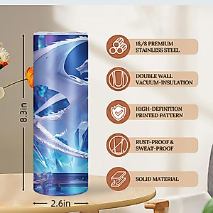 MoYueno Dragon Stuff, Slim Dragon Tumbler with Lid & Straw & Brush, Drake Cup, Loong Gifts for Men Animal Lovers, Loong Gift for Birthday, Blue & 20 Oz