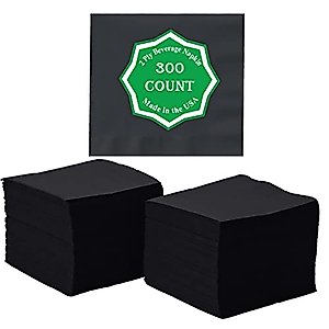 Perfectware 2ply Black Beverage Napkins. 300 Count 2Ply Cocktail Black Napkins. 10 x 10 Black Beverage Napkin.