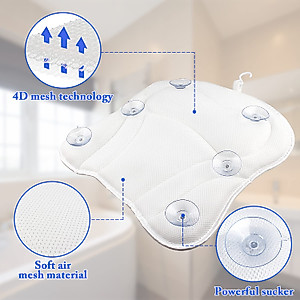 CAYCOIN Bath Pillow for Tub Comfort Bathtub Pillow, Ergonomic Bath Pillows for Tub Neck and Back Support with 6 Suction Cups, Ultra-Soft 4D Air Mesh Design SPA Tub Bath Pillow