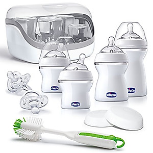 Chicco NaturalFit Baby Bottles All You Need Starter Set with Bottle Sterilizer, Bottle Brush, Orthodontic Pacifiers and Storage Lids