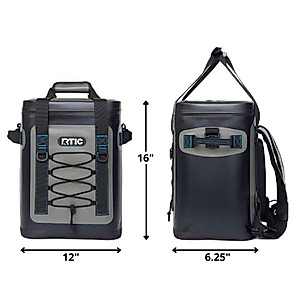 RTIC Backpack Cooler 20 Can, Insulated Portable Soft Cooler Bag Waterproof for Ice, Lunch, Beach, Drink, Beverage, Travel, Camping, Picnic, Car, Hiking, Blue/Grey