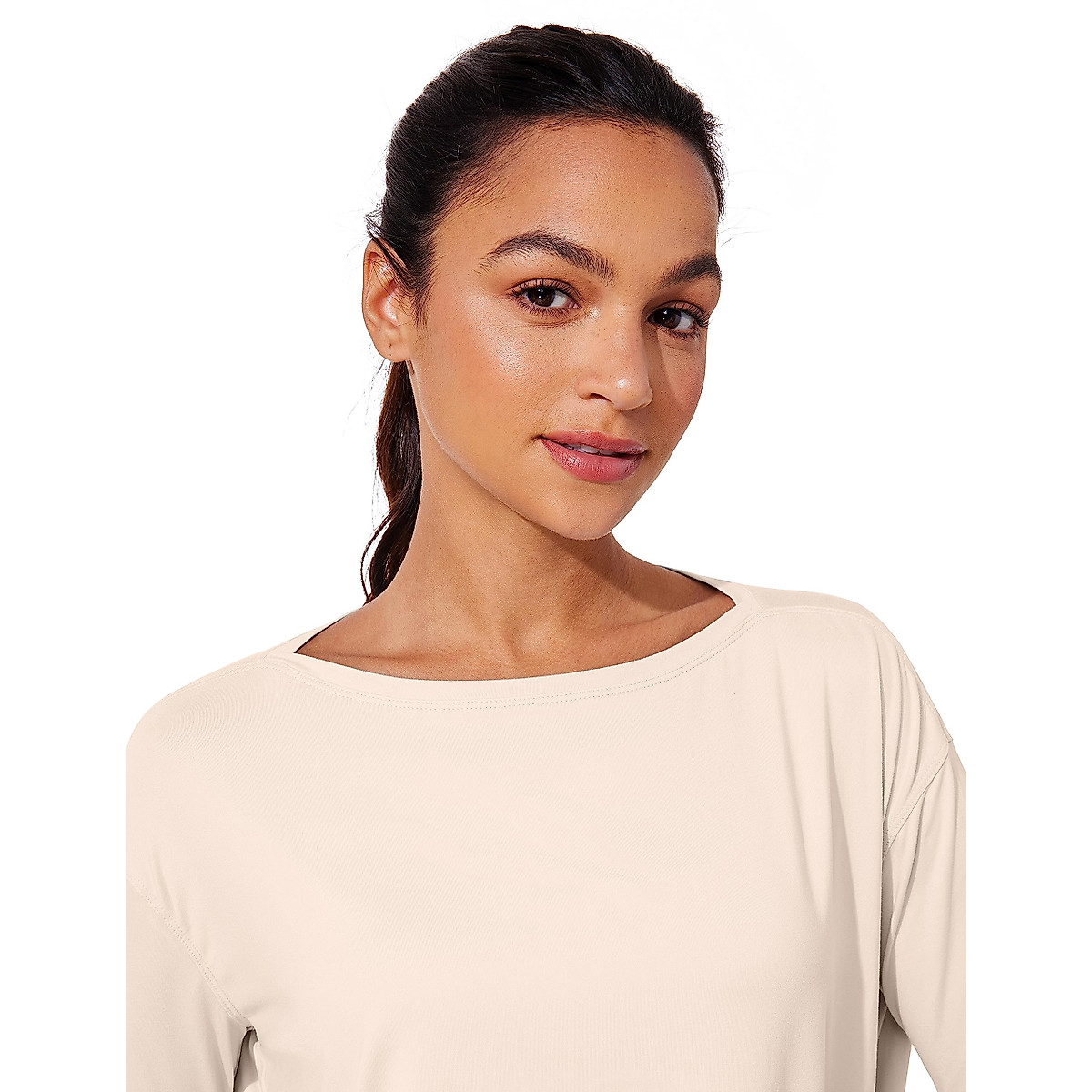 CRZ YOGA Womens UPF 50+ Lightweight Long Sleeve Workout Shirts Sun Protection Loose Quick Dry Hiking Tops Outdoor Fishing White Opal Large