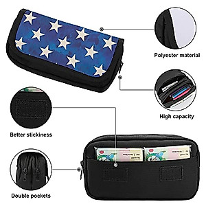 Watercolor US Stars Flag Pencil Case with Two Large Compartments Pocket Big Capacity Storage Pouch Pencil Bag for School Teen Adult
