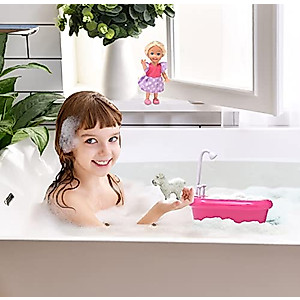 Gift Boutique 4.5 Inch Mini Small Doll with Bathtub Toy Set, Miniature Fashion Doll with Blond Hair and Little Puppy for Toddlers Kids Girls Age 3 4 5 6 7 8 Year Old