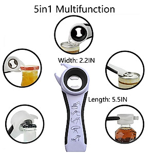 5 in 1 Lids off Jar Opener, Bottle Opener, Ideal For Women, Kids, Seniors - for Multipurpose Kitchen Tool, Easy open. White