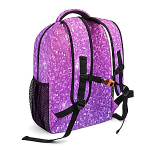 NZOOHY Pink Violet Glitter Custom Kids Backpack 16.5 Inch for Boy Girl, Personalized Waterproof Child School Travel Bag with Name, 16.5 inch X 12.2 inch X 5.9 inch