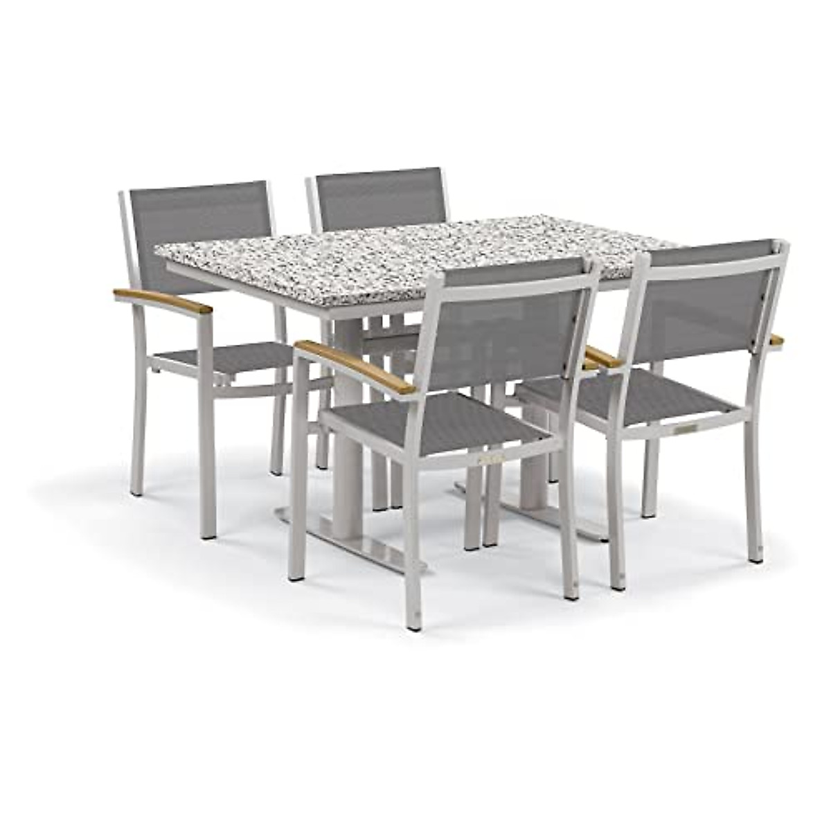 Oxford Garden Travira Armchair - Titanium Sling - Tekwood Natural Arm Caps - 4 Pack