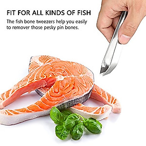 2 Pieces Fish Bone Tweezers, Stainless Steel Flat and Slant Tweezers Pliers Remover Tool (4.6")