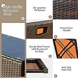 Tangkula 8 Piece Patio Furniture Set, Patiojoy Outdoor Space Saving PE Rattan Sectional Sofa Set for 6 with Waterpfoor Cover, for Garden, Deck, Poolside and Balcony (Turquoise)