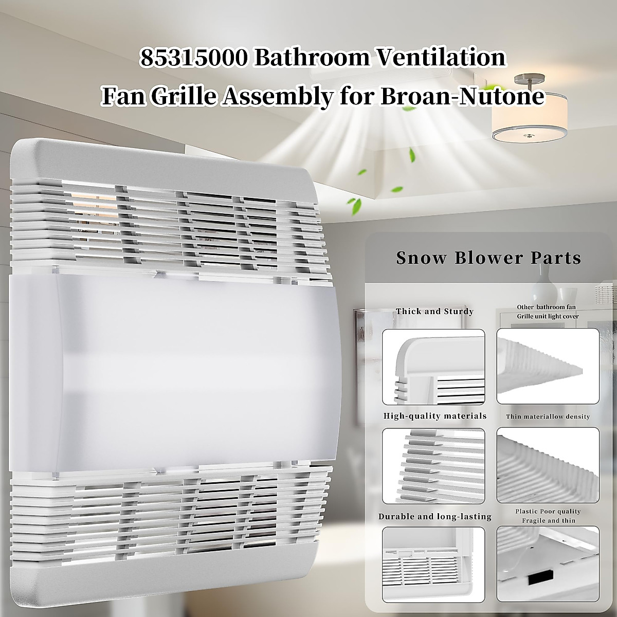 85315000 Vent Fan Cover Grille And Lens Replacement for Broan Nutone Bathroom Ventilation Plastic Cover，Bathroom Fan Exhaust Fits Broan Nutone 663，663N，663FL，663LN，669L，669LN，669FN，770F，763RLN，769RLN