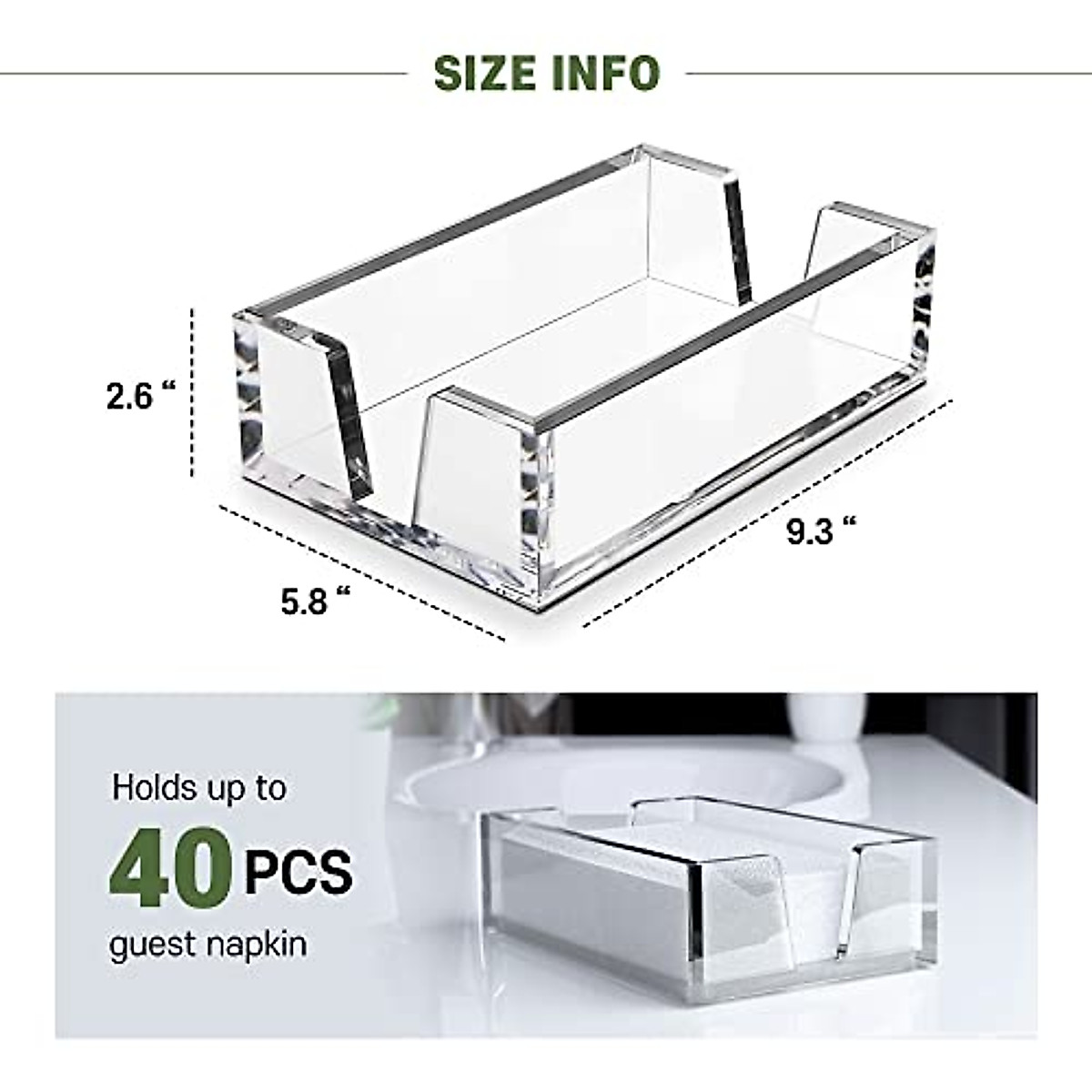 LEVIMETREE Acrylic Napkin Holder for Bathroom, Kitchen or Dining Table - Guest Towel Holder Tray for Bathroom, Table Top Decorative Napkin Tray for Dining Table and Kitchen,8.7”x5.2”x2.5” Inside Size
