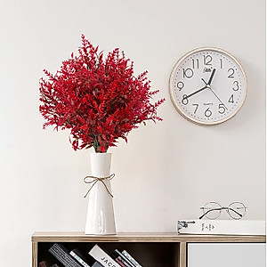 NOV FIRE Artificial Outdoor Lavender Flowers,10 Bundles Artificial Flowers Outdoor,UV Resistant Fake Flowers,Outdoor Plastic Faux Flowers Shrubs for Indoor Outside Decorations(Red)