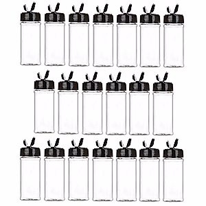 Nakpunar 20 pcs, 8 fl oz Clear Plastic Spice Jars with Black Cap and Sifter Shaker Orifice Disc PET, BPA Free, Made in USA